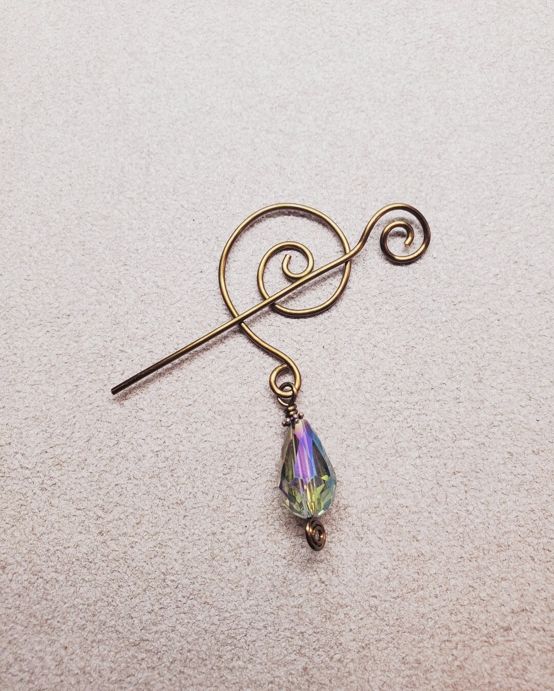 Spiral Shawl Pin With Crystal Dangle - Etsy