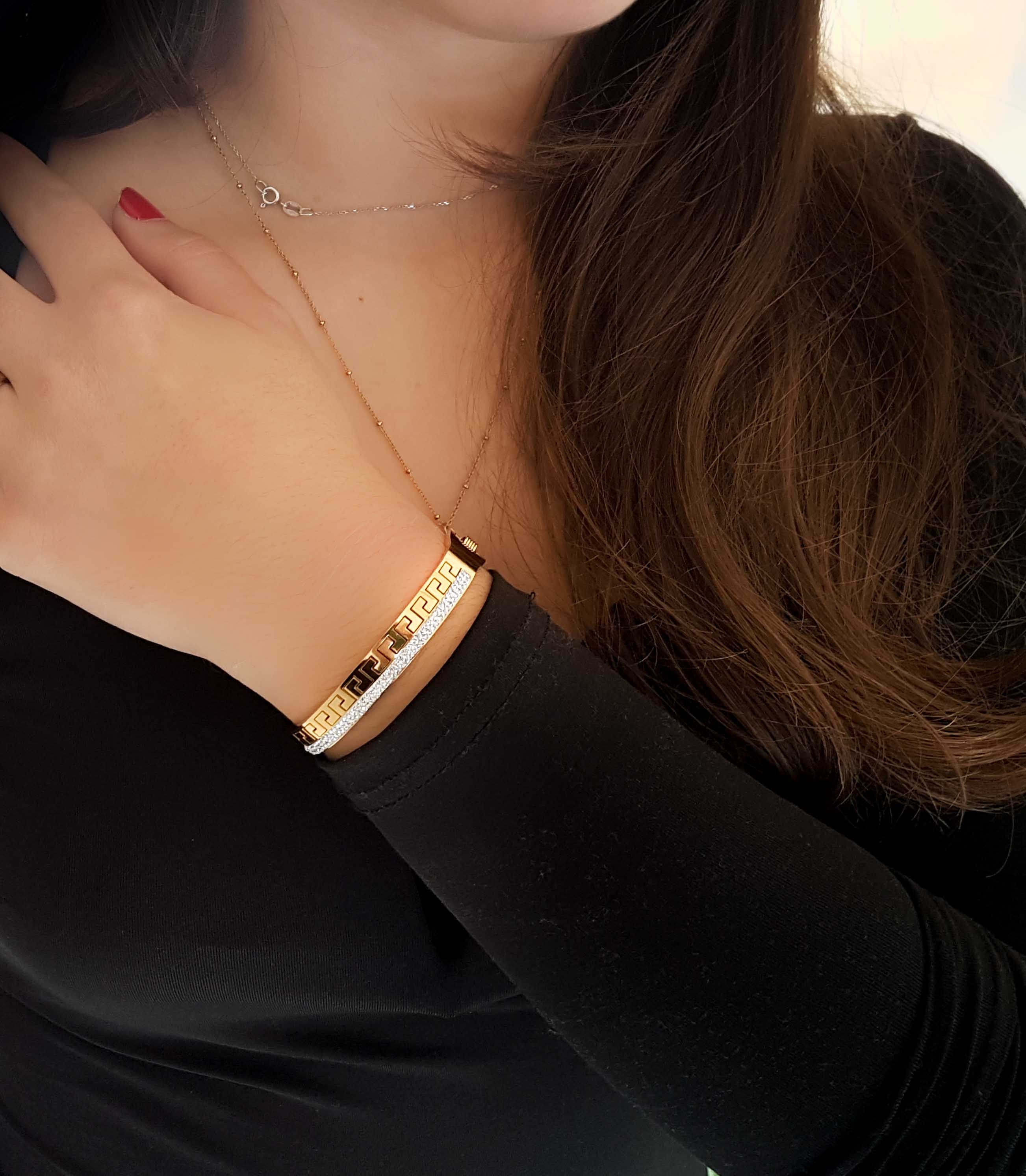Greek Design Bangle Bracelet, Meander Pattern Bracelet, Gold Wide ...