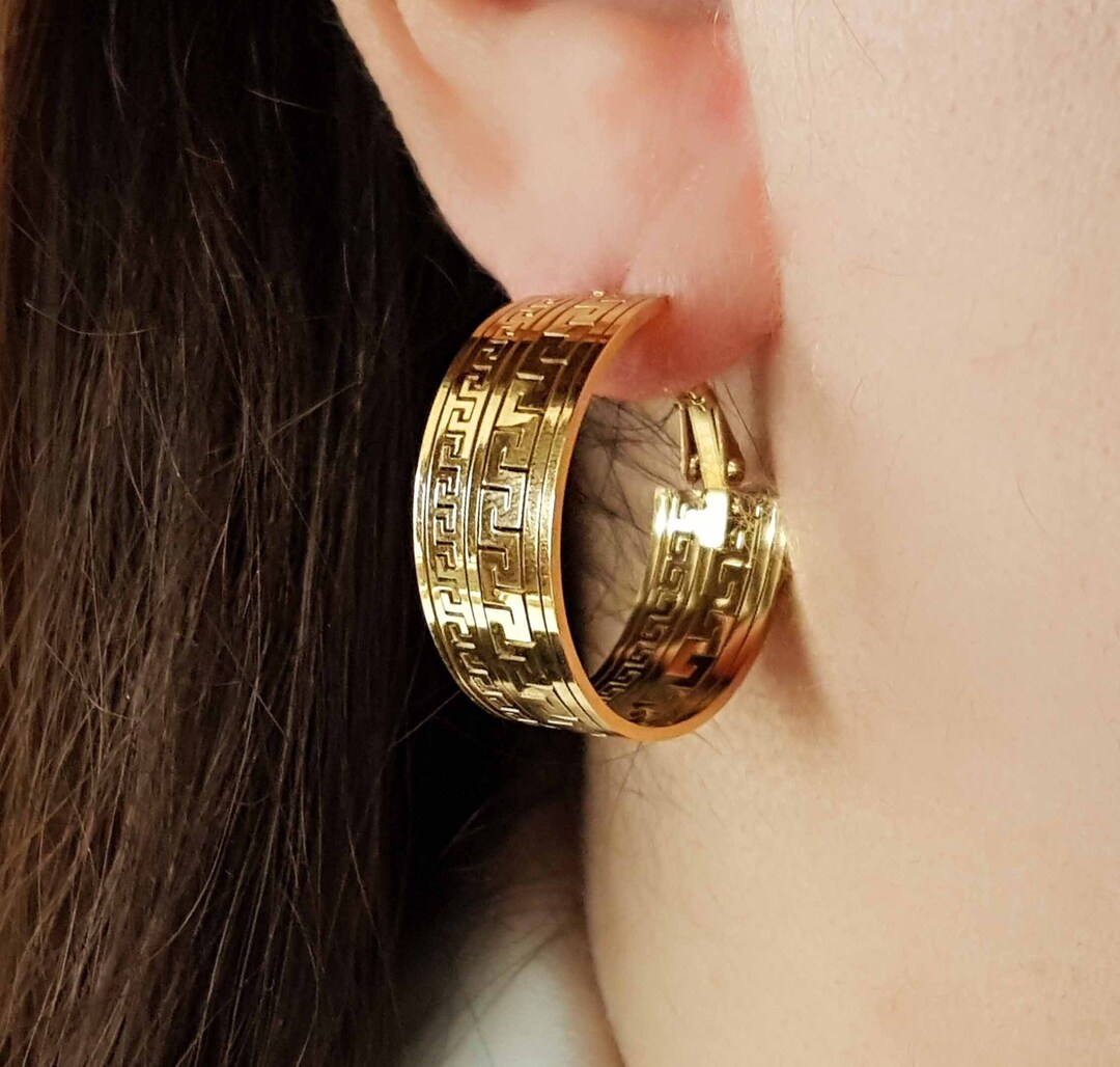 Wide Hoop Earrings, Meander Earrings, Greek Key Jewelry, Infinity Earrings, Dainty Medium Hoops ...