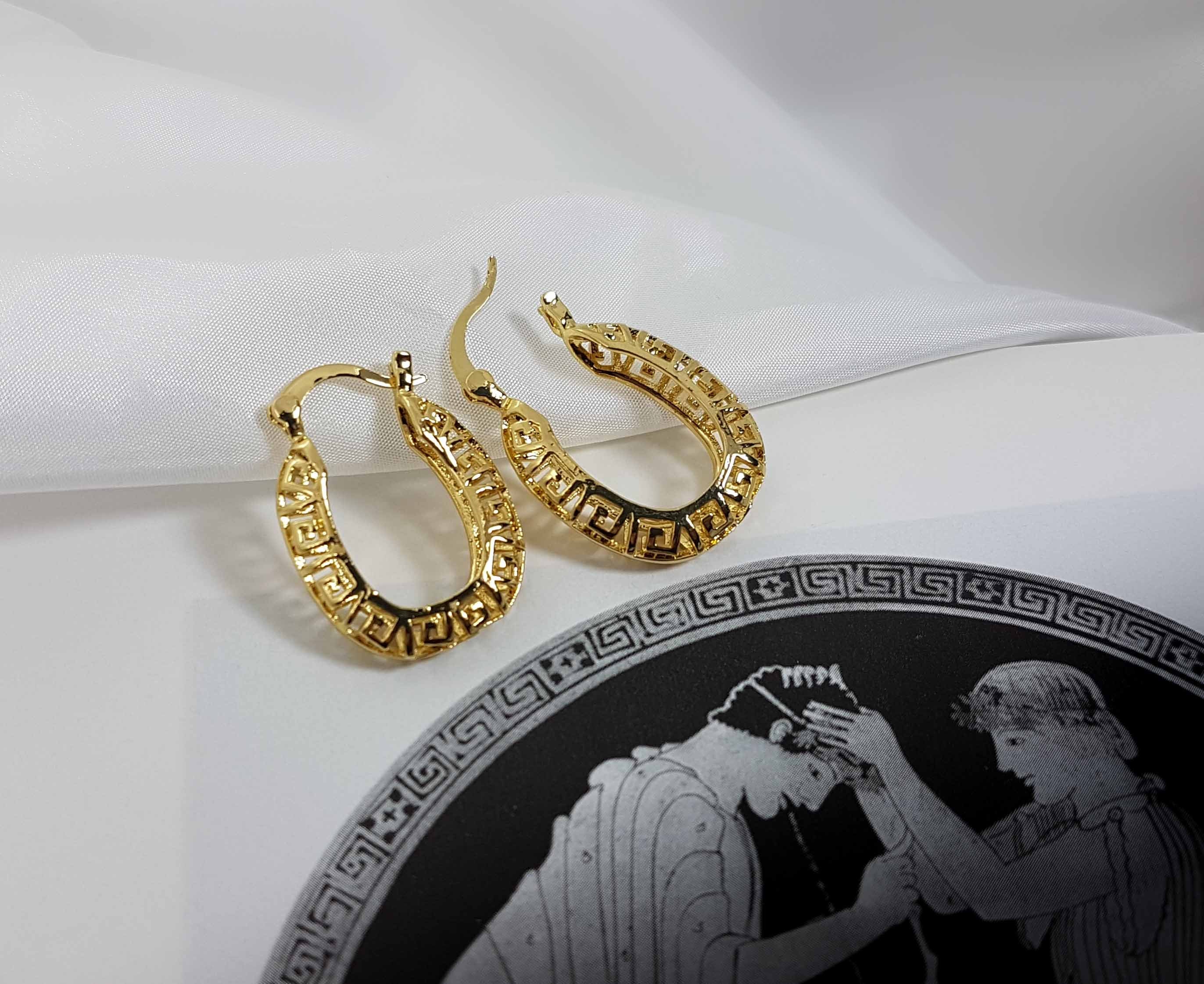 Greek Key Earrings, Meander Hoop Earrings, Infinity Hoops, Ancient ...
