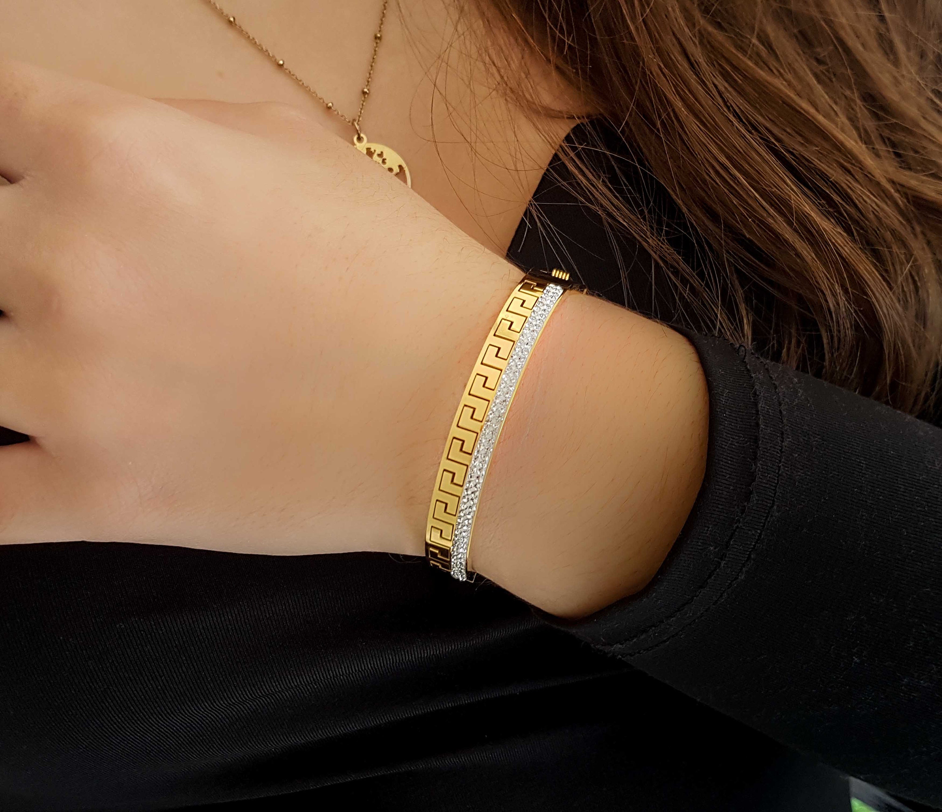 Greek Design Bangle Bracelet, Meander Pattern Bracelet, Gold Wide ...