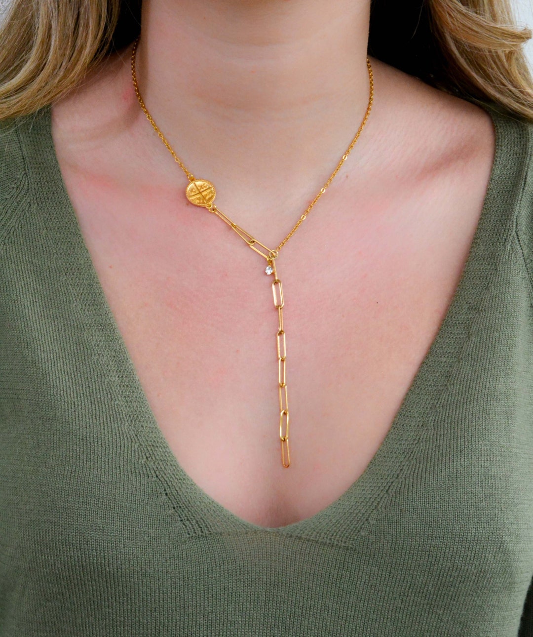 Collar delicado Lariat, collar bizantino Y Lariat, colgante IC XC NIKA ...