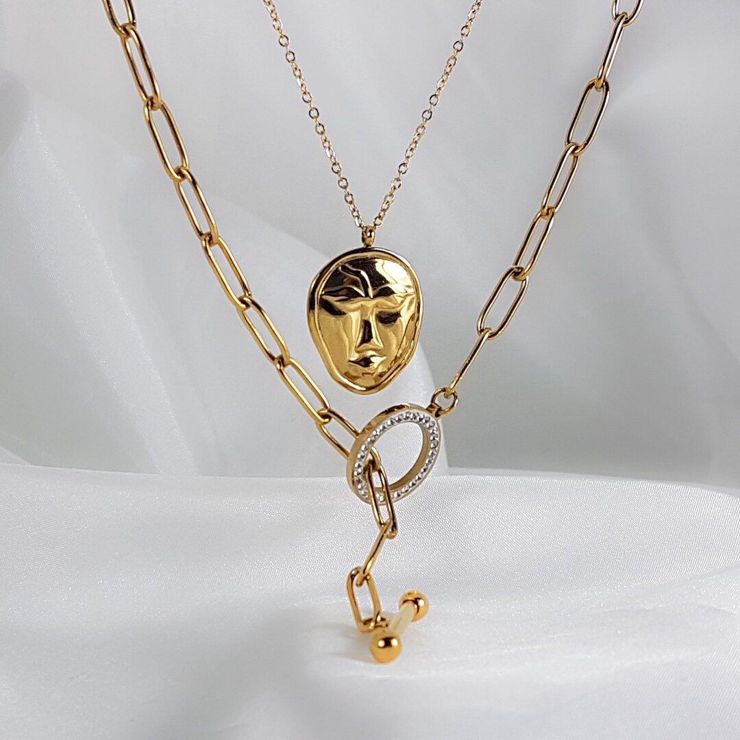 Toggle Clasp Chain, Cz Circle Necklace, Front Clasp Chain, Wide Paper ...
