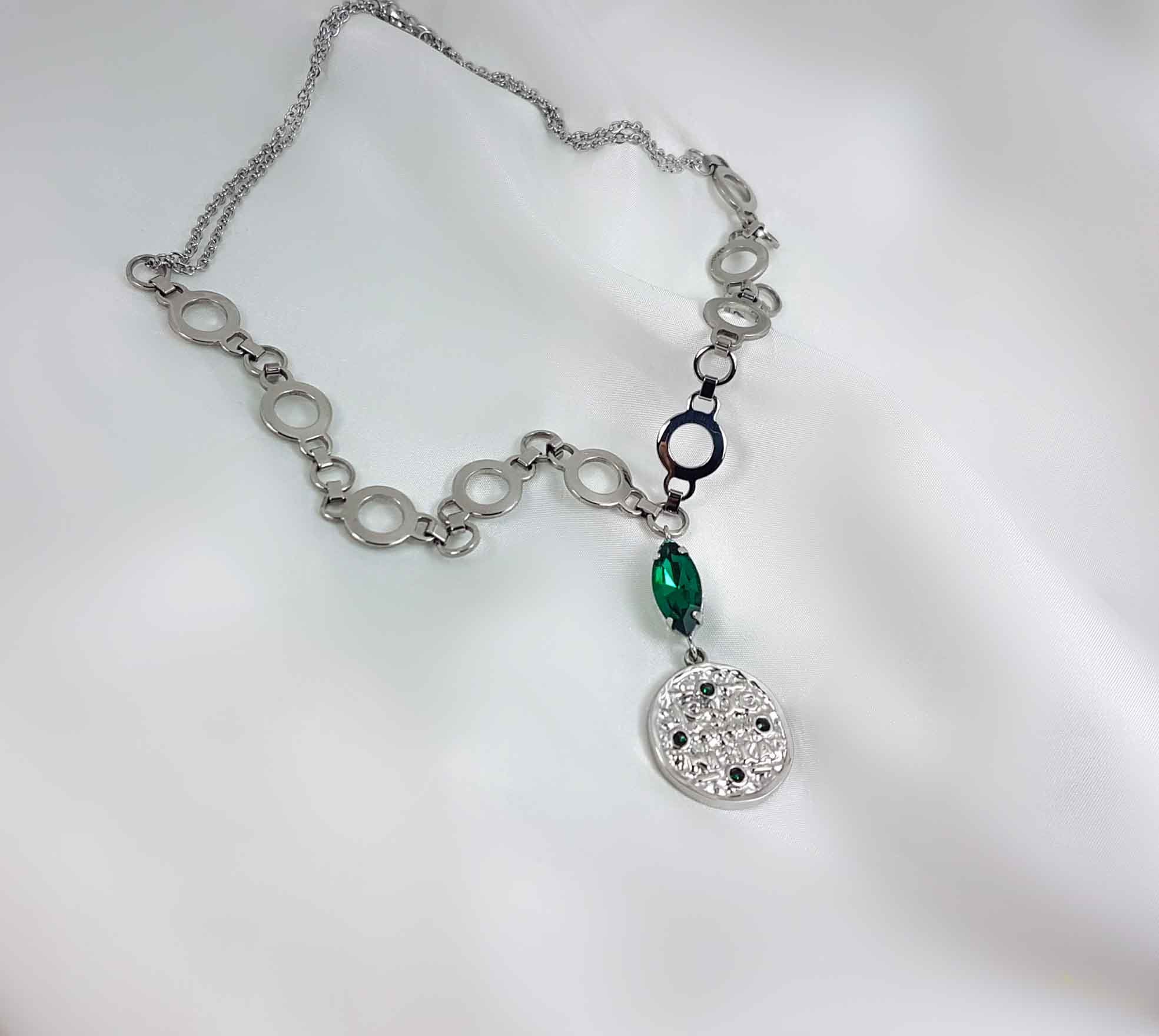IC XC NIKA Byzantine Pendant, Dainty Silver Chain Necklace, Emerald Cz ...