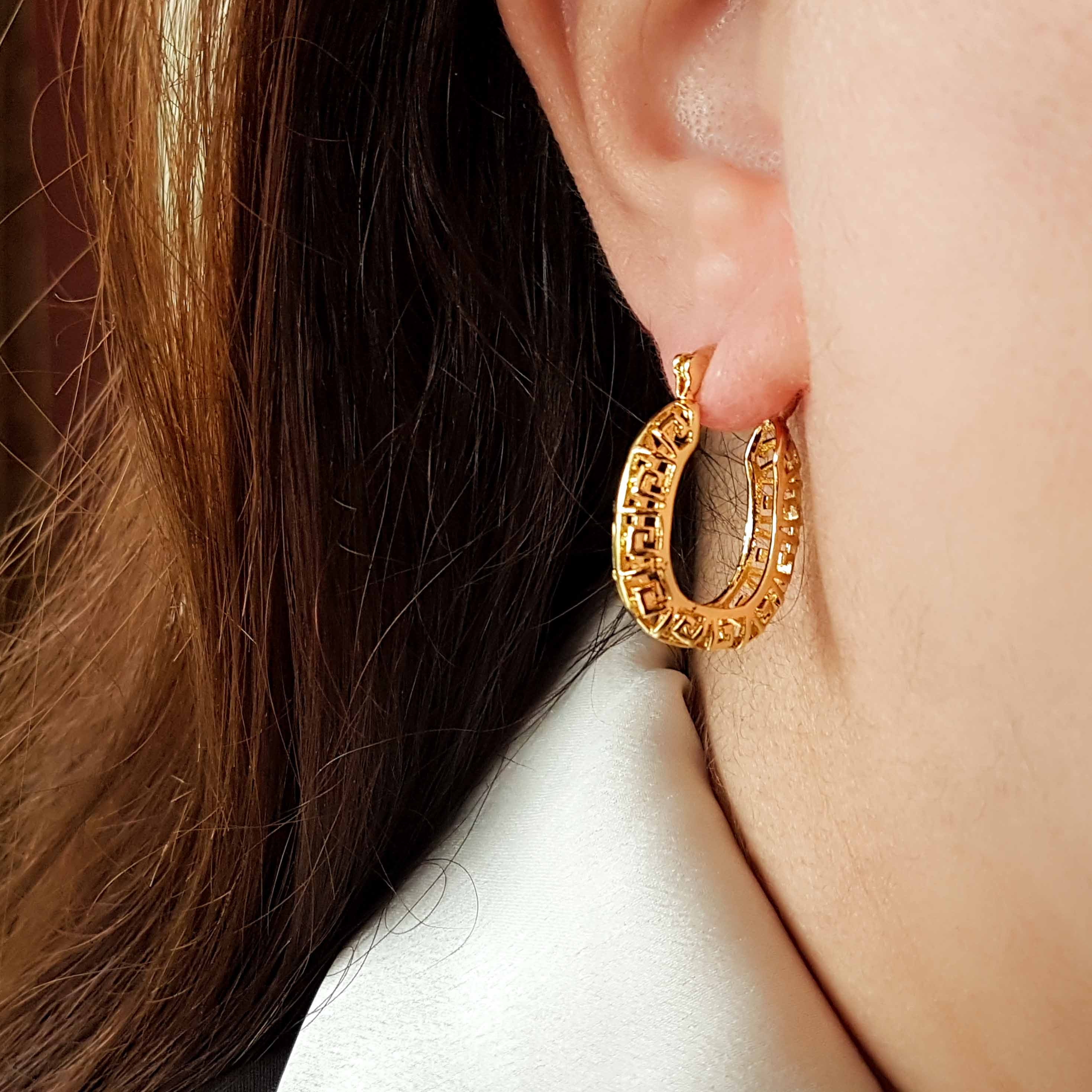 Greek Key Earrings, Meander Hoop Earrings, Infinity Hoops, Ancient ...