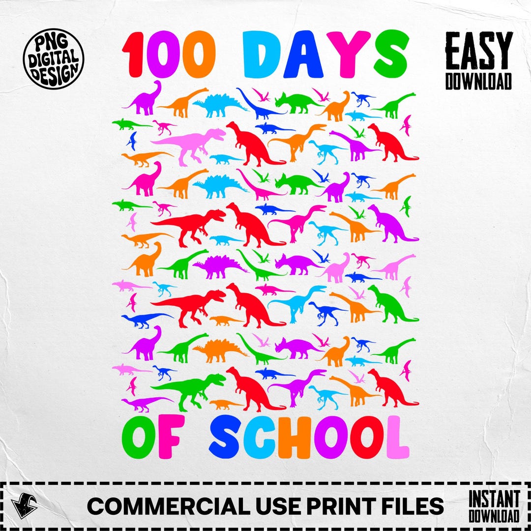 100 Days of School Dinosaur PNG, Colorful Dino, 100 Days, 100 Days ...