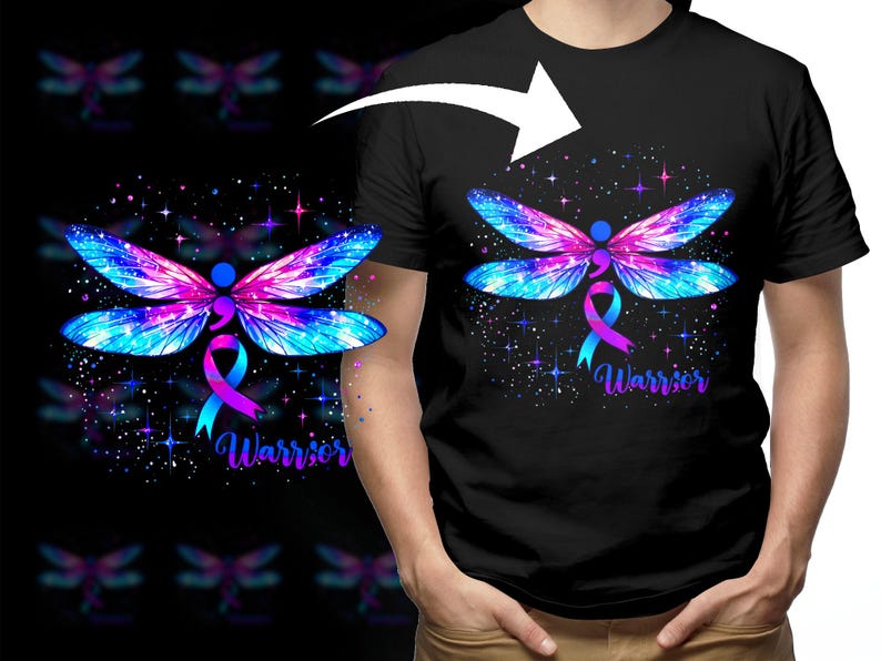 Dragonfly Warrior Semicolon Ribbon, Suicide Awareness PNG (digital ...