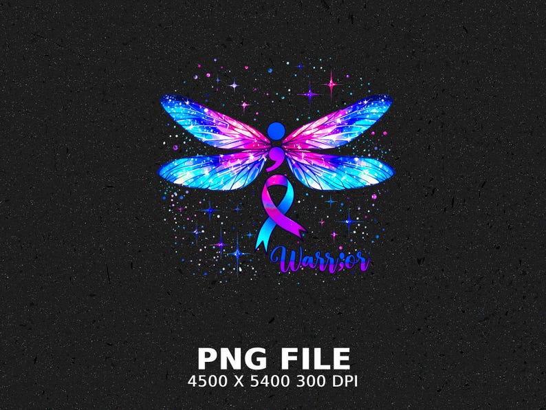 Dragonfly Warrior Semicolon Ribbon, Suicide Awareness PNG (digital ...