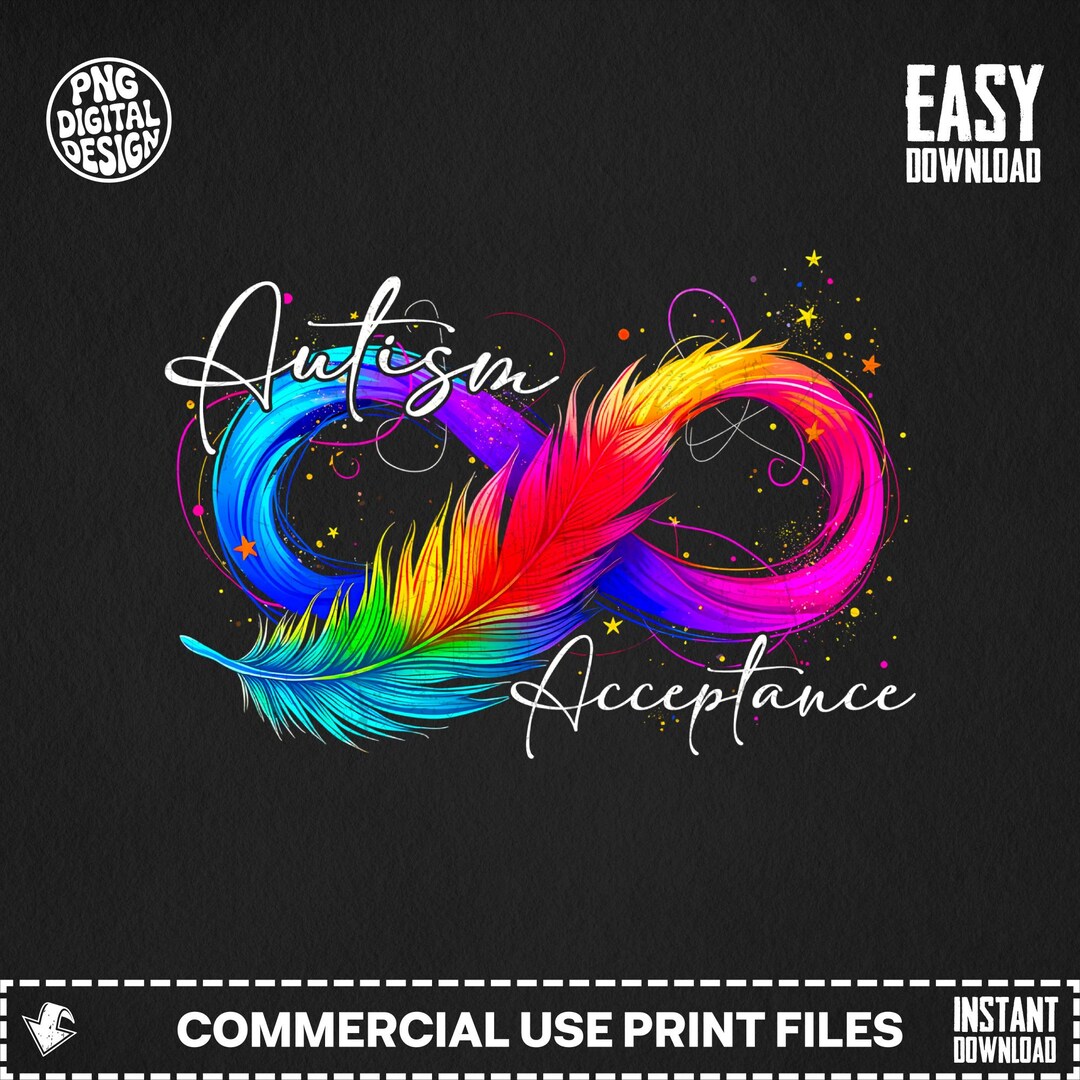 Autism Infinity Feather Rainbow Symbol PNG - Etsy