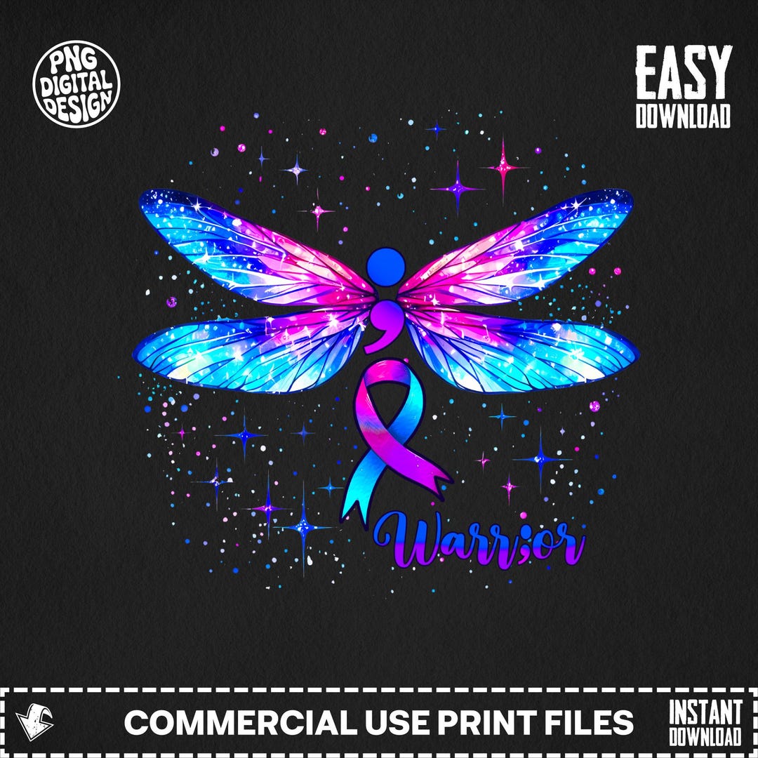 Dragonfly Warrior Semicolon Ribbon, Suicide Awareness PNG (digital ...