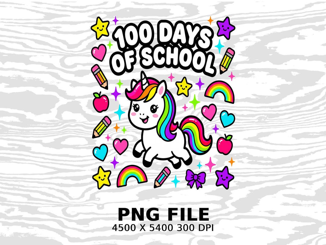 100 Days of School PNG, Unicorn Design, Cute Kawaii Back to School ...