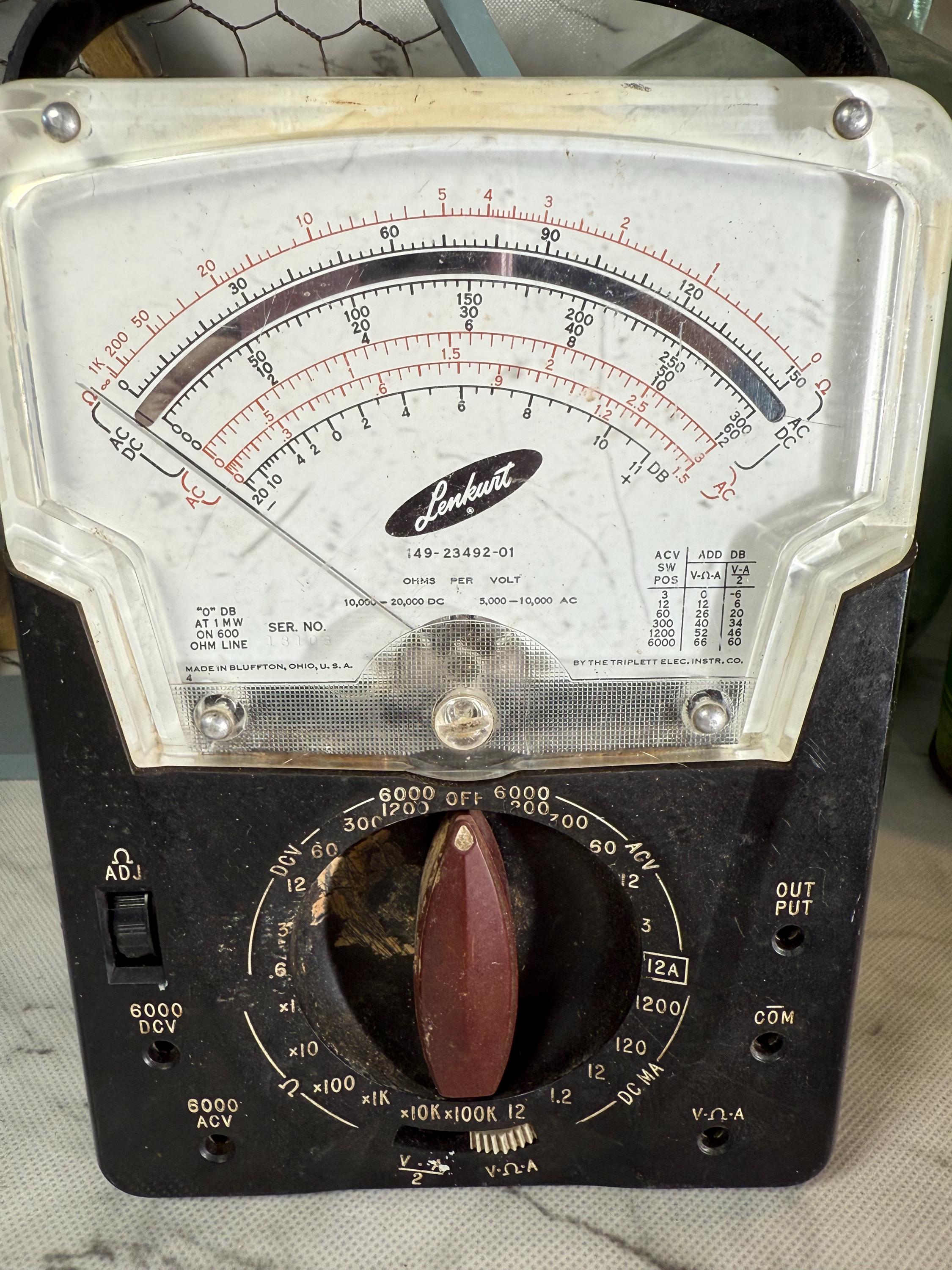 Vintage Analog Electric Test Meter Multimeter Triplett 3030 Made in the ...