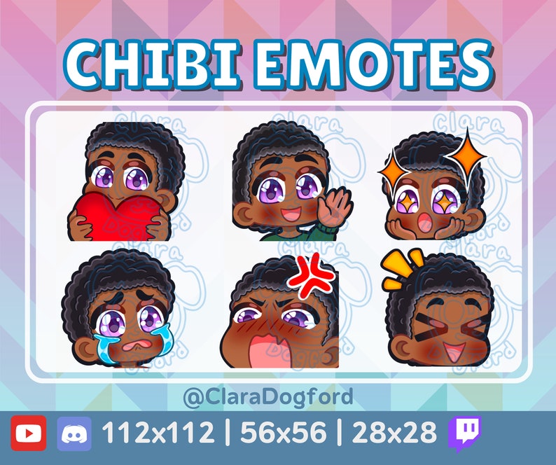 Cute Boy Chibi Twitch Emote Pack black Hair Short / Black - Etsy