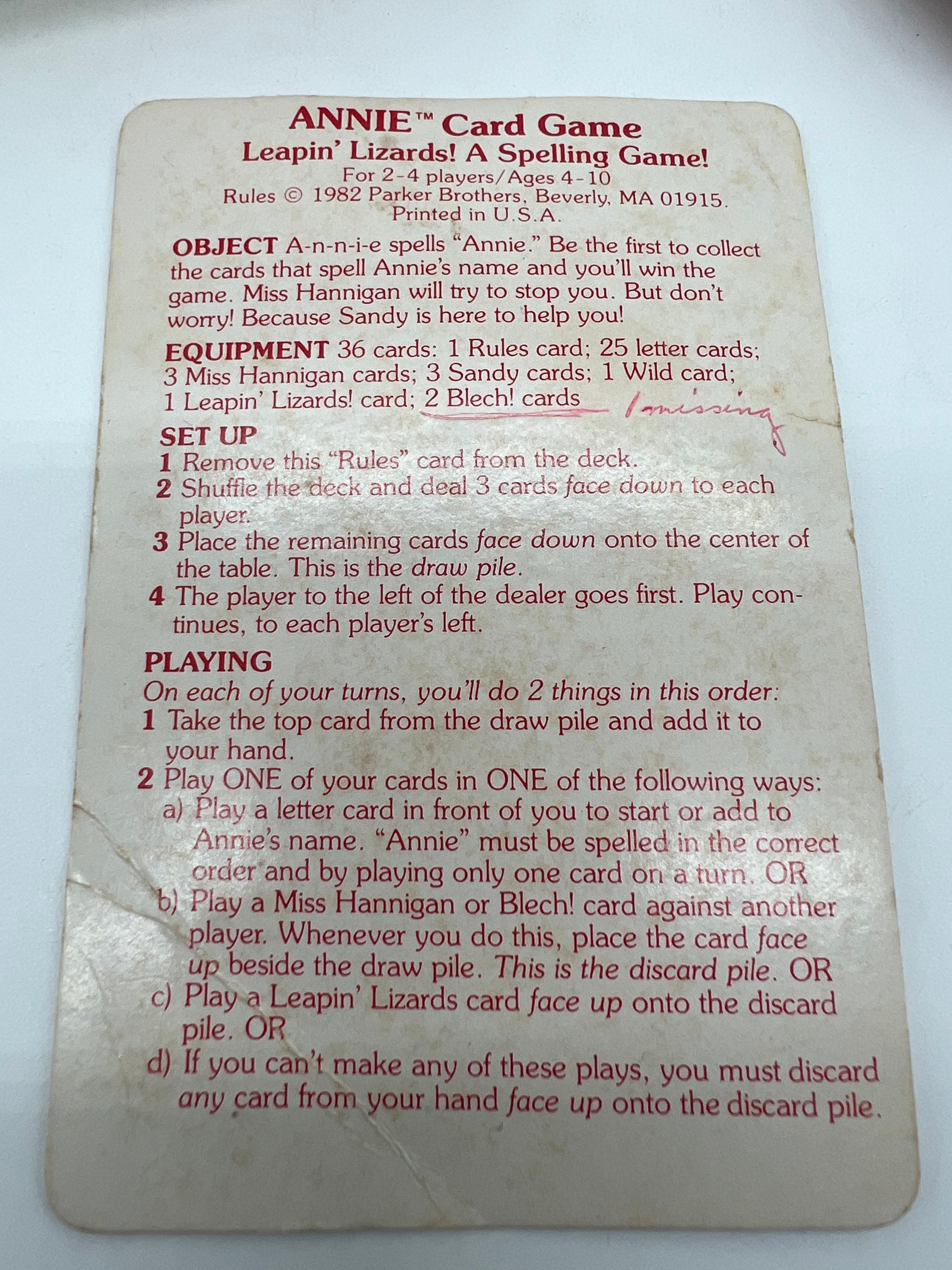 Vintage Parker Bros. Annie Card Game With Original Box - Etsy