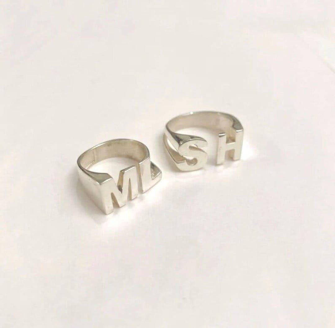 Initials Ring, Sterling Silver Custom Initial Ring, Personalized Letter ...