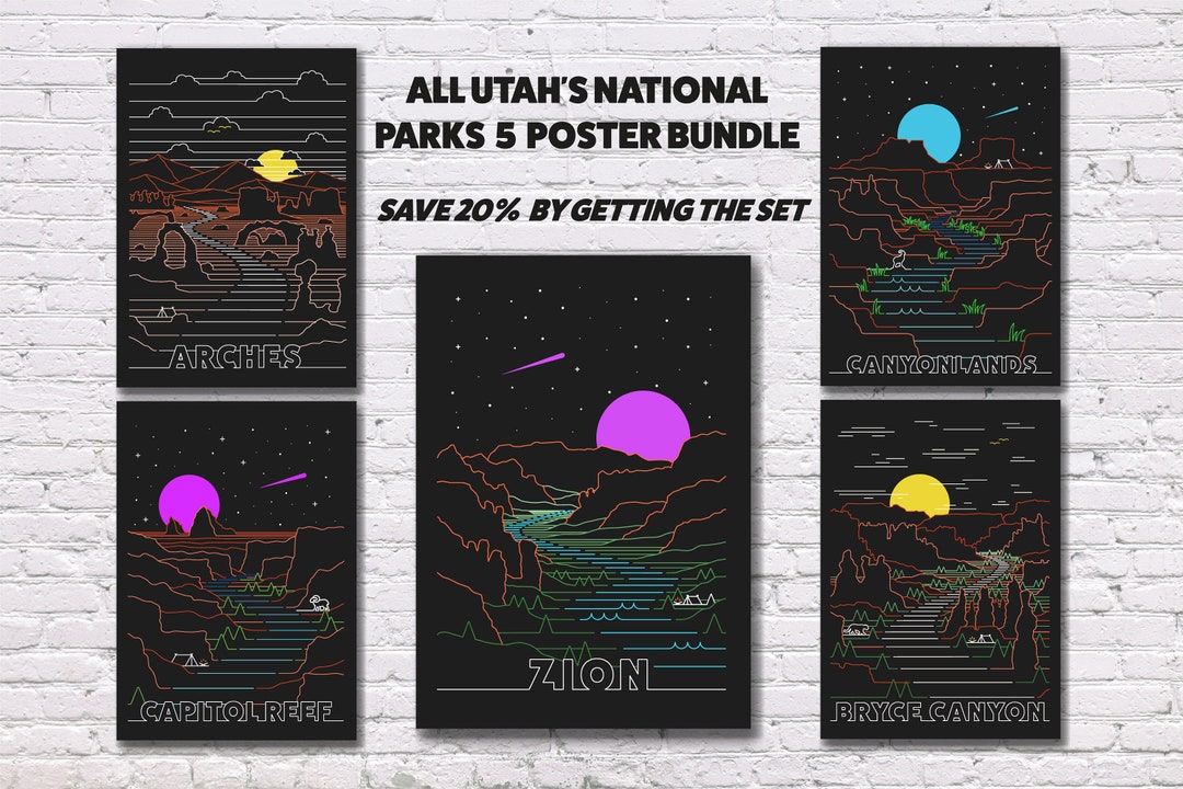 Vintage Utah National Parks Travel Posters - Zion, Arches, Capitol Reef ...