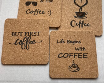 Laser Engraved Cork Coffee Coasters - Etsy