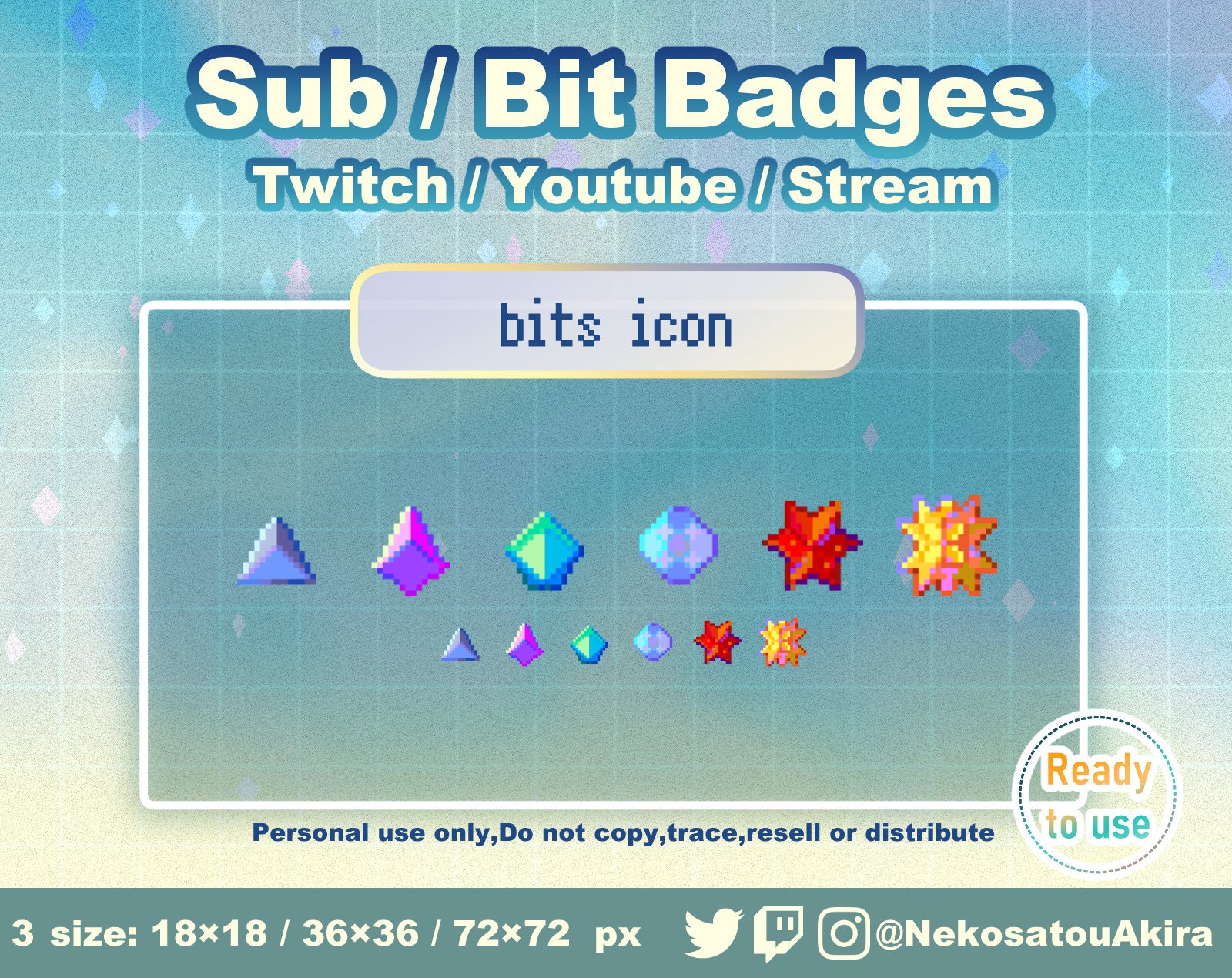 Pixel Art twitch Bits Icon Twitch Sub Badges X6 Bit Badges Cute Sub ...