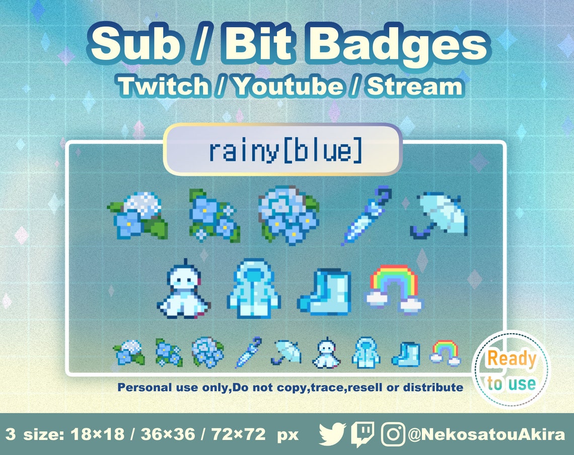 Pixel Art [rainy Blue]-* Twitch Sub Badges X9 - Bit Badges | Cute Sub ...