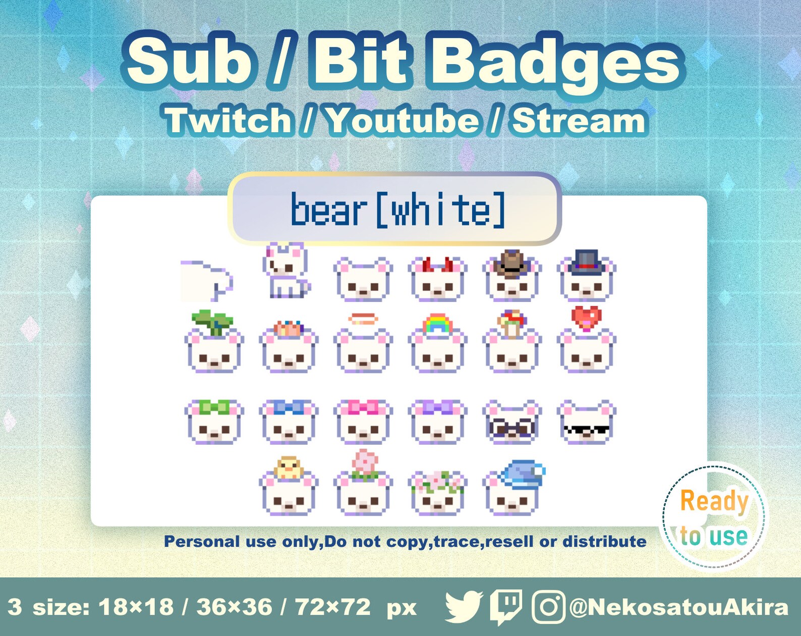 Pixel Art [bear White]-* Twitch Sub Badges X22 - Bit Badges | Cute Sub ...