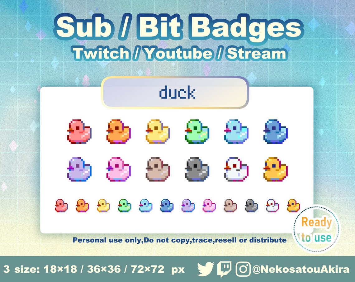 Pixel Art [duck]-* Twitch Sub Badges X12 - Bit Badges | Cute Sub Badges ...