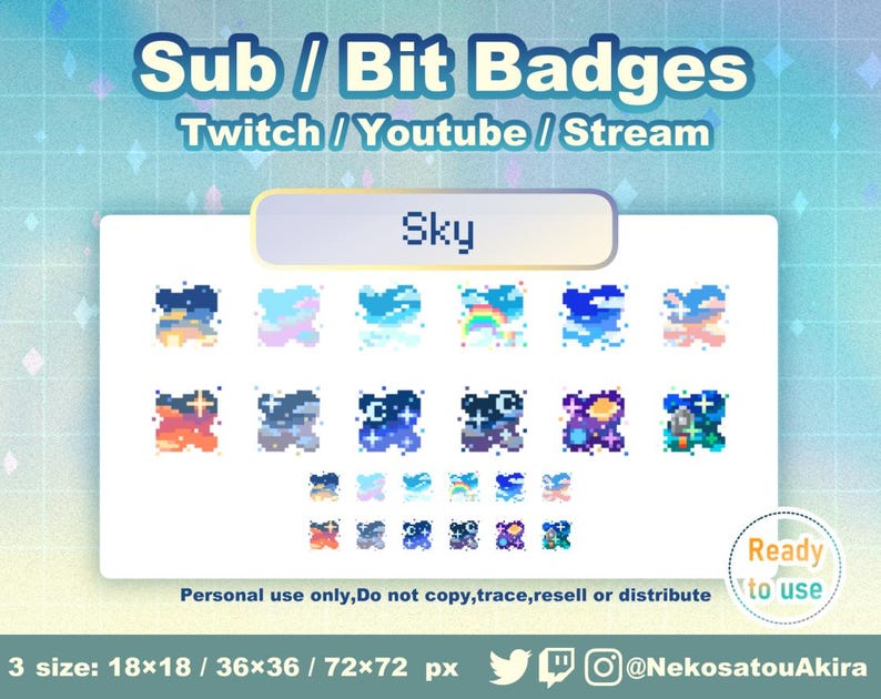 Pixel Art [sky]-* Twitch Sub Badges X12 - Bit Badges | Cute Sub Badges ...