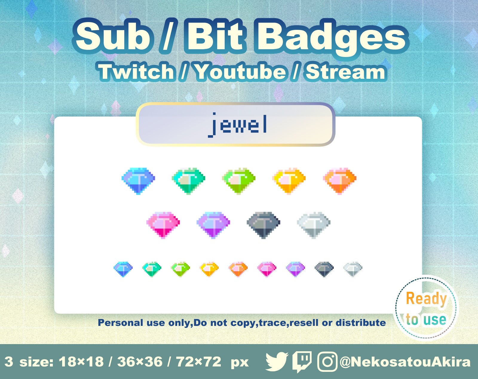 Pixel Art [jewel]-* Twitch Sub Badges X9 - Bit Badges | Cute Sub Badges ...
