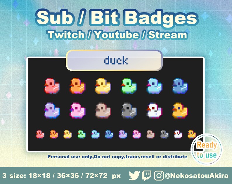 Pixel Art [duck]-* Twitch Sub Badges X12 - Bit Badges | Cute Sub Badges ...