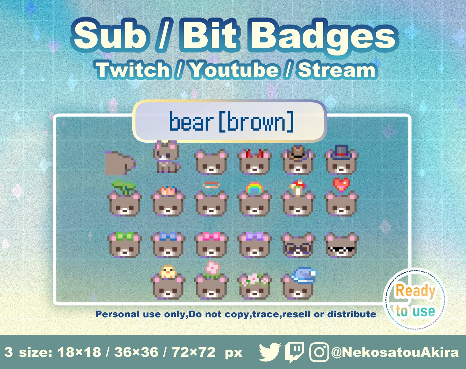 Pixel Art [bear Brown]-* Twitch Sub Badges X22 - Bit Badges | Cute Sub ...