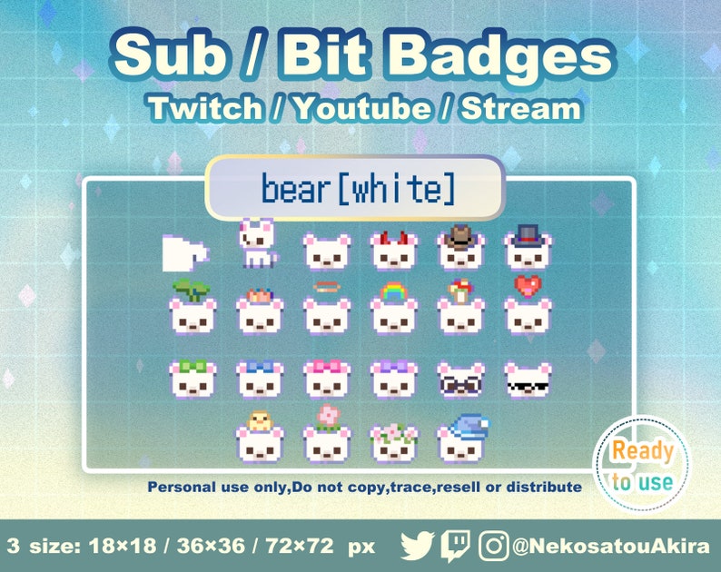 Pixel Art [bear White]-* Twitch Sub Badges X22 - Bit Badges | Cute Sub ...