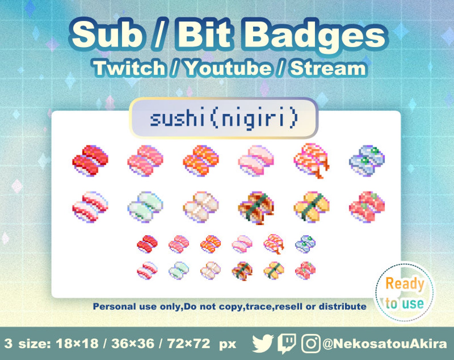 Pixel Art [SUSHI Nigiri]-* Twitch Sub Badges X12 - Bit Badges | Cute ...