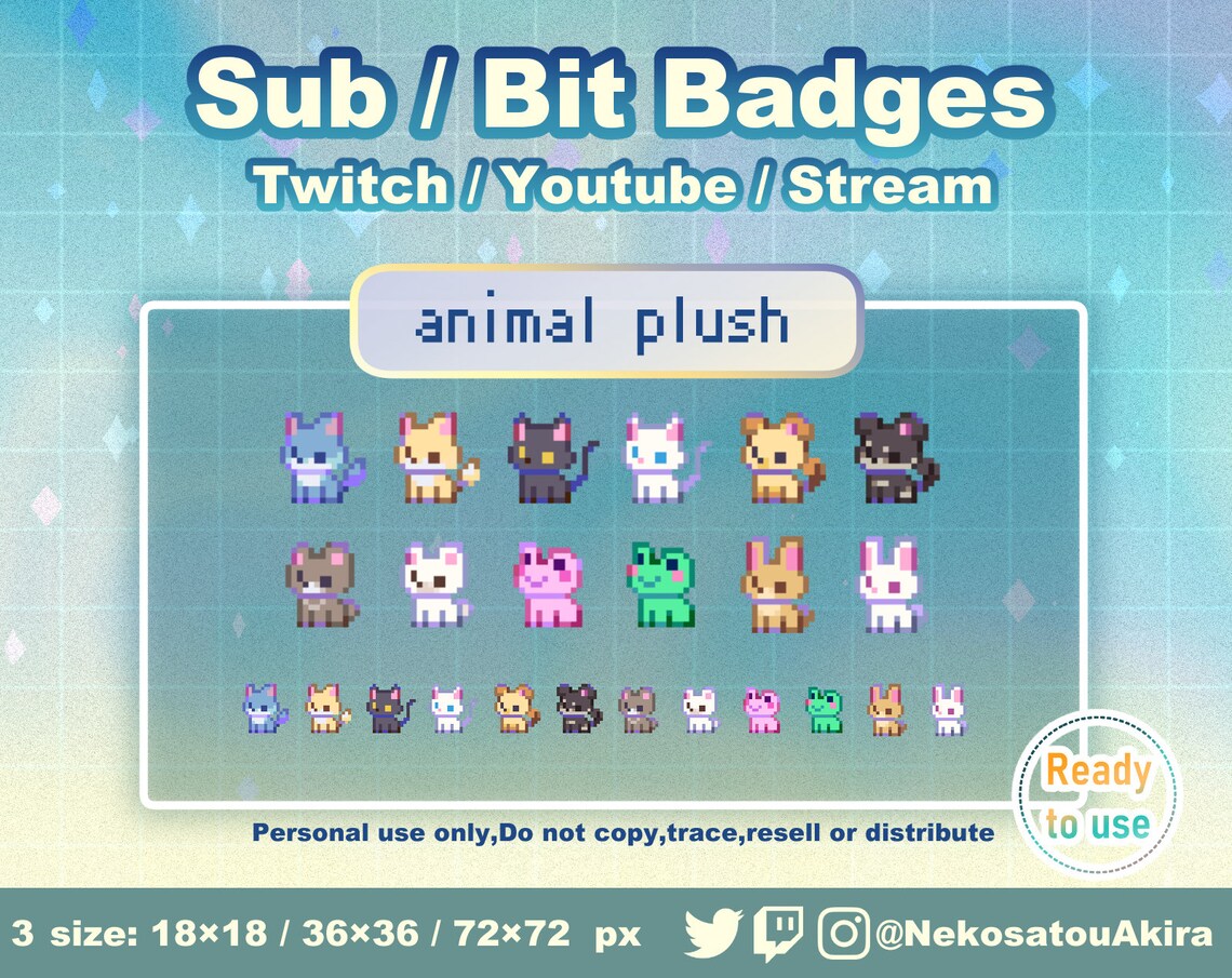 Pixel Art [animal Plush]-* Twitch Sub Badges X12 - Bit Badges | Cute ...