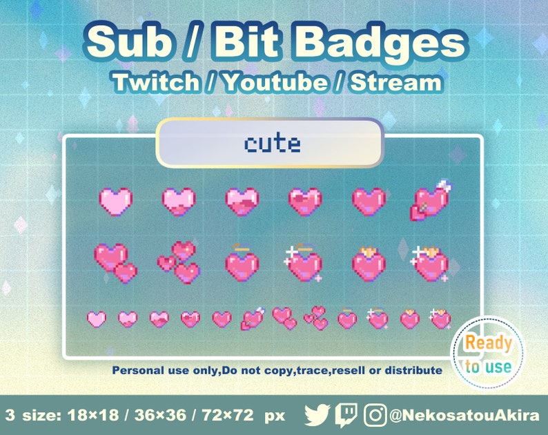 Pixel Art [cute]-* Twitch Sub Badges X12 - Bit Badges | Cute Sub Badges ...