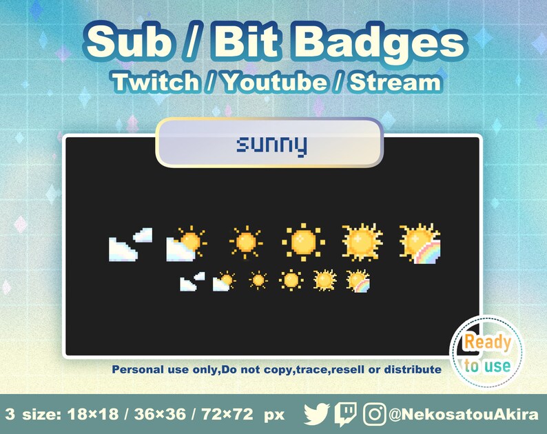 Pixel Art [sunny]-* Twitch Sub Badges X6 - Bit Badges | Cute Sub Badges ...