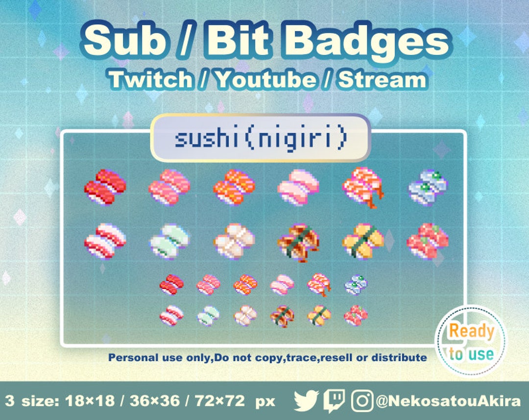Pixel Art [SUSHI Nigiri]-* Twitch Sub Badges X12 - Bit Badges | Cute ...