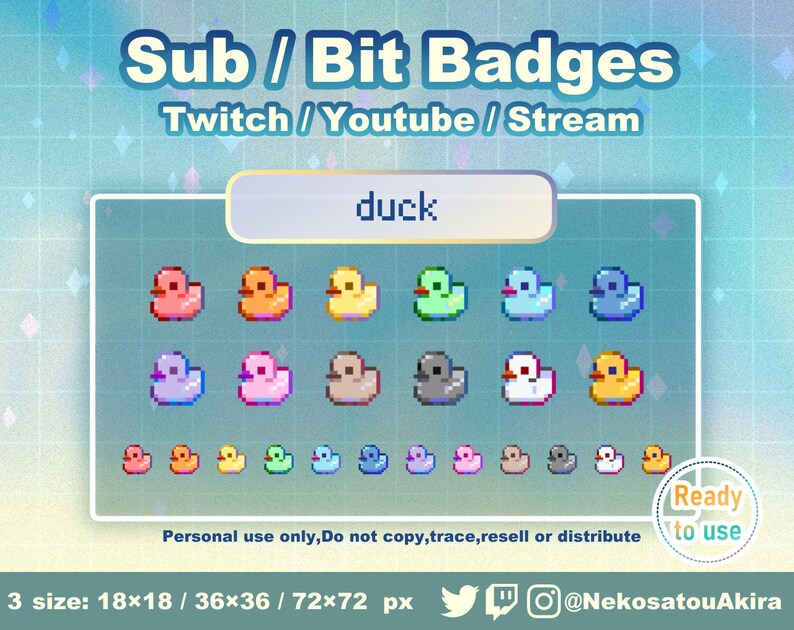 Pixel Art [duck]-* Twitch Sub Badges X12 - Bit Badges | Cute Sub Badges ...