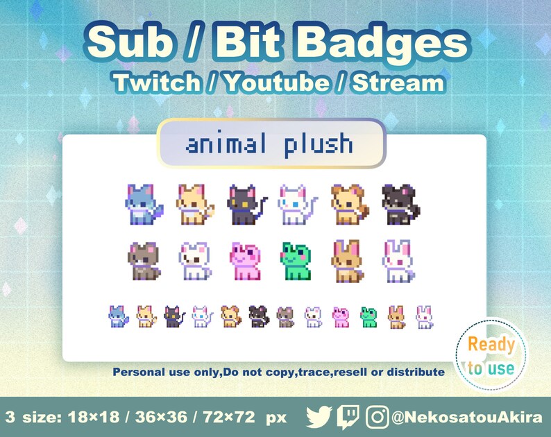 Pixel Art [animal Plush]-* Twitch Sub Badges X12 - Bit Badges | Cute ...