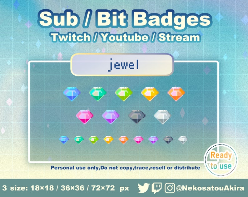 Pixel Art [jewel]-* Twitch Sub Badges X9 - Bit Badges | Cute Sub Badges ...