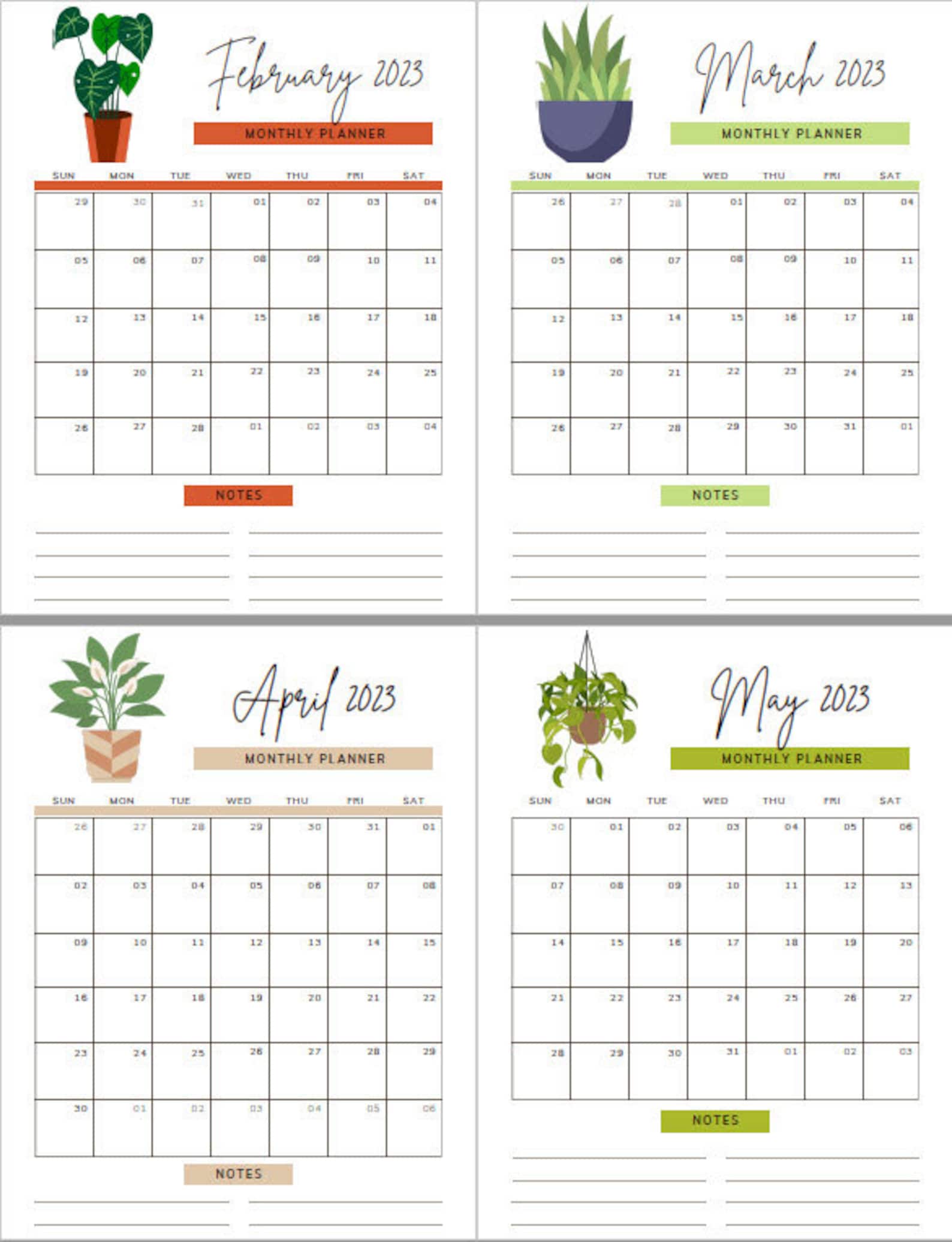 Calendar Sunday Start, Monthly Planner, Monthly Pages, Blank Calendar ...