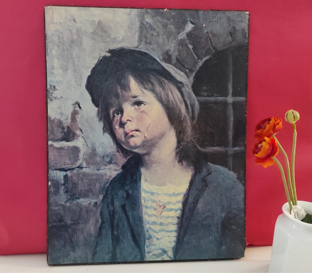 Iconic Vintage Crying Boy, Giovanni Bragolin Reproduction With Defects ...