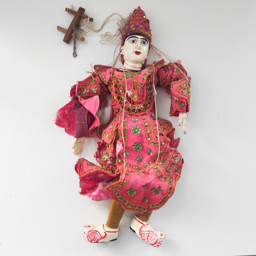 Large Marionette Puppet Antique, Asian, Beautifully Detailed, Burmese ...