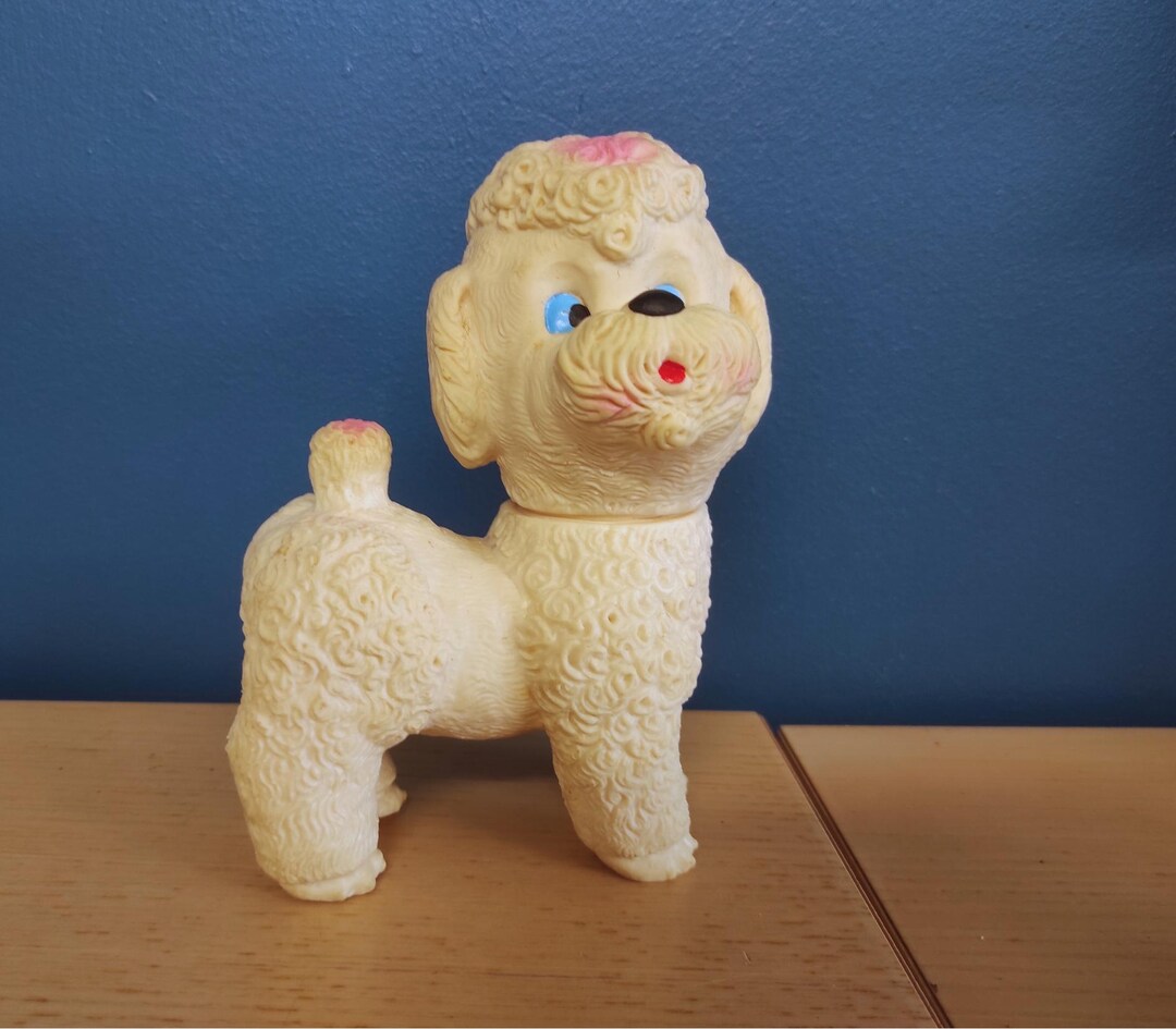 Vintage Rubber Large White French Poodle Squeak Toy, Pink Accents, Mid ...
