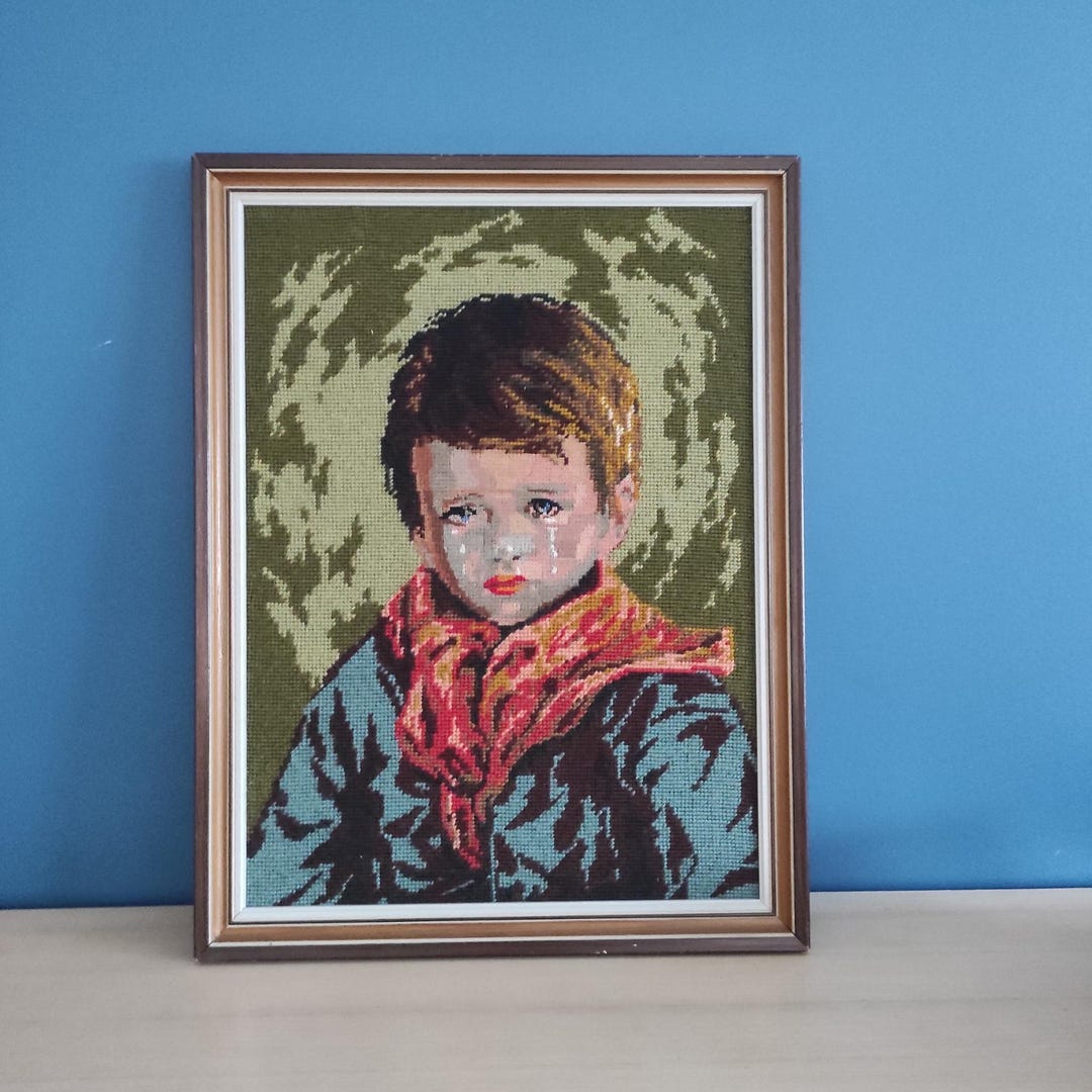Iconic Vintage Crying Boy Cross-titch Tapestry, Giovanni Bragolin ...