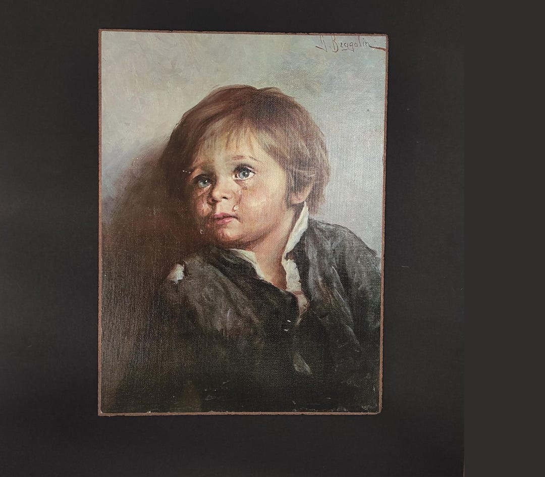 Iconic Vintage Crying Boy, Giovanni Bragolin Reproduction With Defects ...