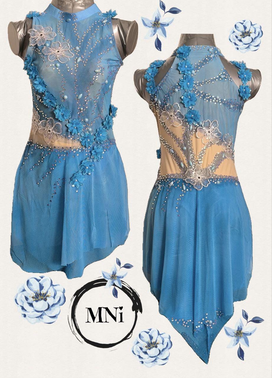 ICE DANCE Blue Floral Dress - Ice Figure Skating Dress XS-S - Etsy