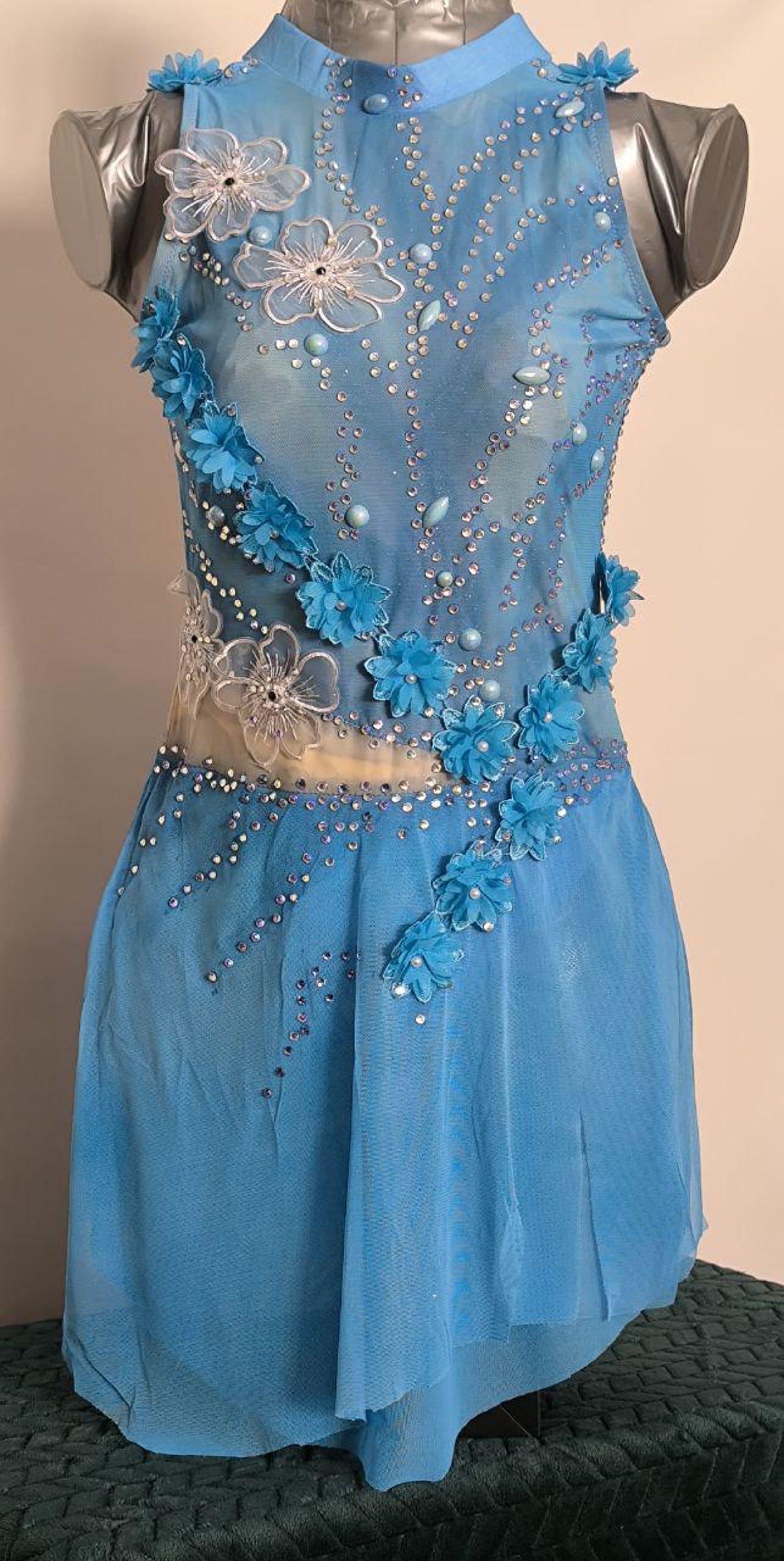 ICE DANCE Blue Floral Dress - Ice Figure Skating Dress XS-S - Etsy