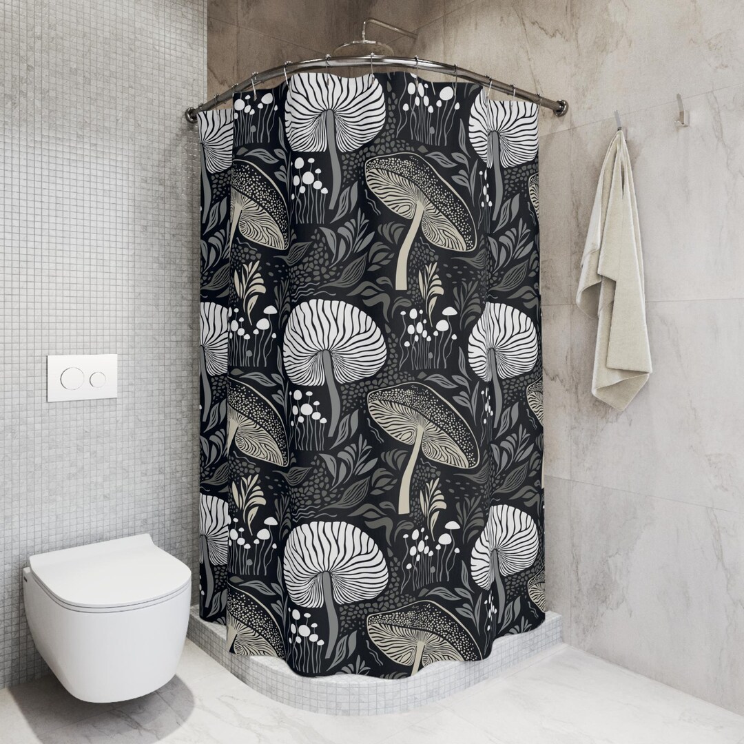 Whimsical Mushroom Shower Curtain, Vintage Fungi Decor, Boho Bathroom ...