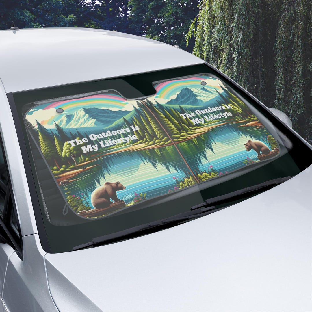 Outdoor Themed Car Sun Shades - Nature Lover Sunshade for Cars, Bear ...
