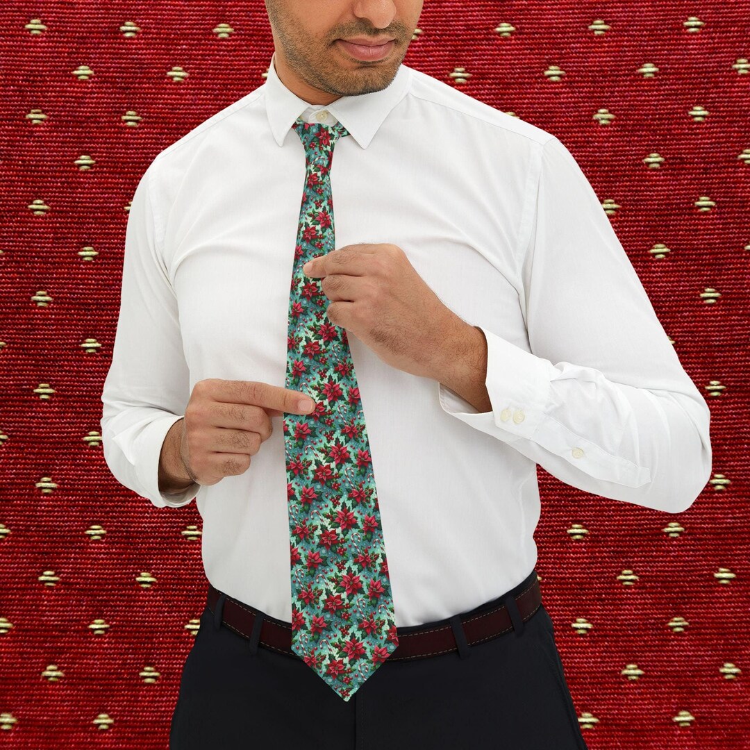 Festive Floral Necktie, Christmas Poinsettia Tie, Holiday Accessory - Etsy