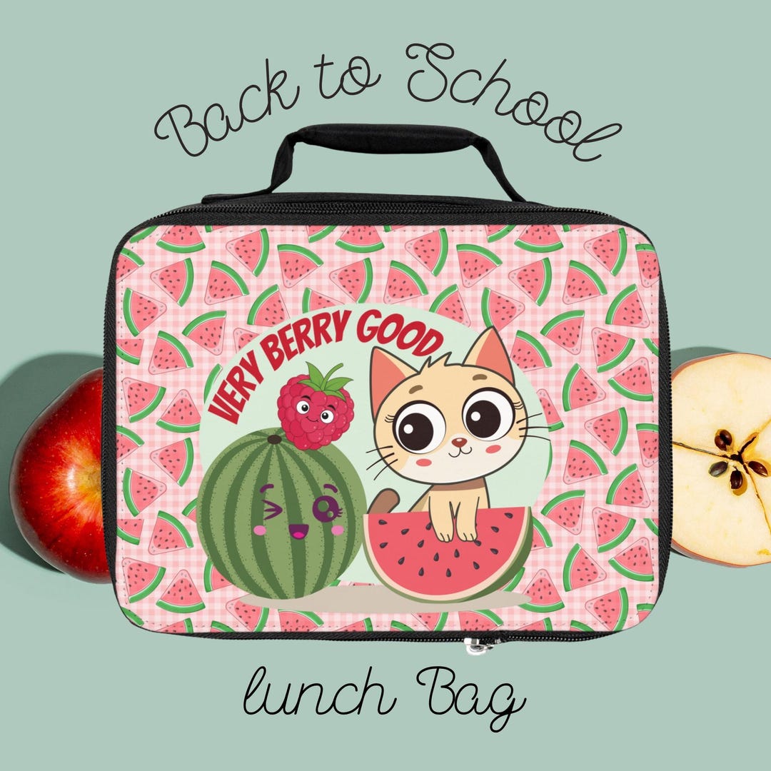 Cute Cat Lunch Bag, Very Berry Good, Kid's Meal Tote, Insulated Food ...